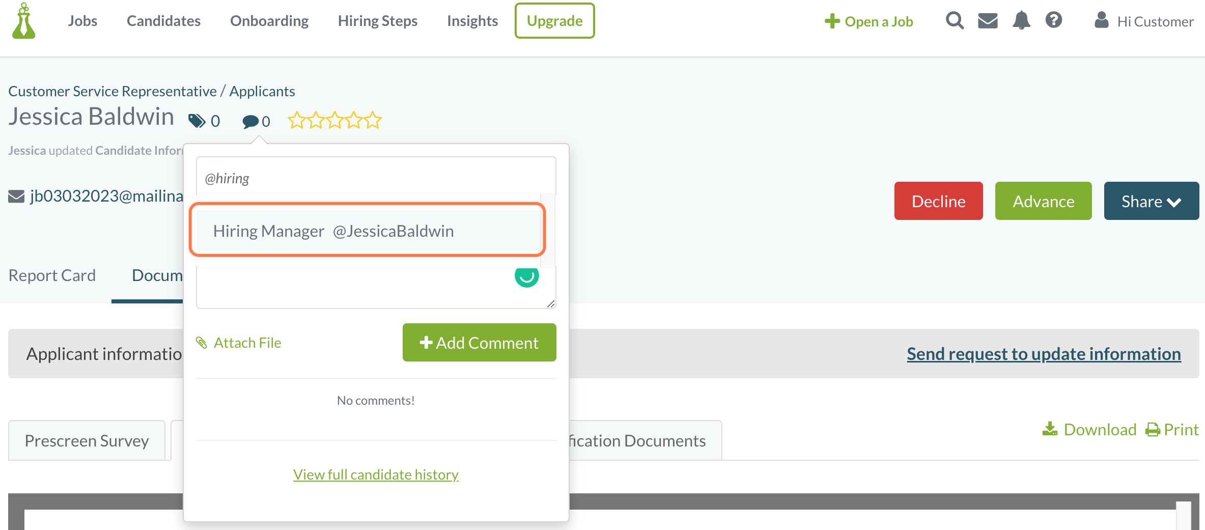 Applicant / Candidate Comments – Hireology